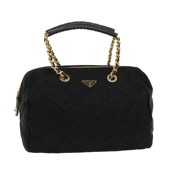Prada | Bags | Prada Chain Boston Bag Quilted Nylon Black Auth Bs6625 ...